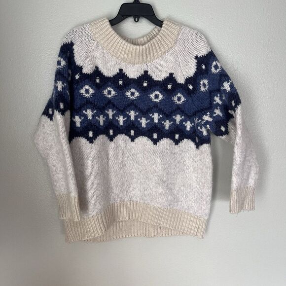 aerie | Sweaters | Aerie Womens Large Sweater Cream Blue Fair Isle ...